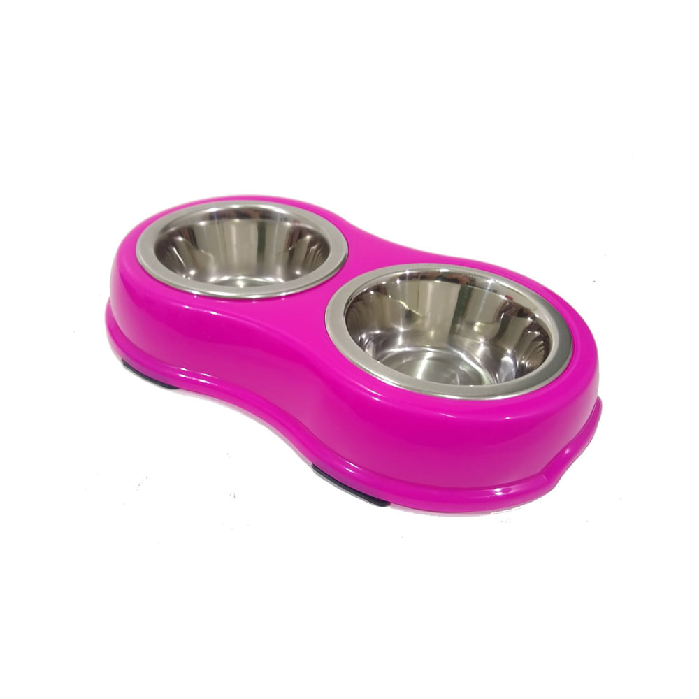 Comedouro Cães The Pets Inox Duplo Rosa - Tudo de Bicho